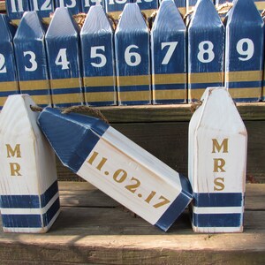 Wood Nautical Buoy Table Number Set: Navy & Gold Beach Wedding Decor - Etsy