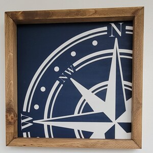 12x12 Navy and White Compass Wood Wall Art. Handmade Wood Compass Rose ...