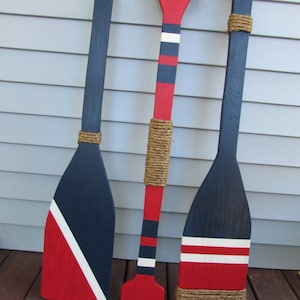 48 Navy and Red Wood Oars. Large Custom Oar Cutouts. Lake Home Decor ...