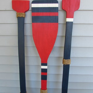 48 Navy and Red Wood Oars. Large Custom Oar Cutouts. Lake Home Decor ...