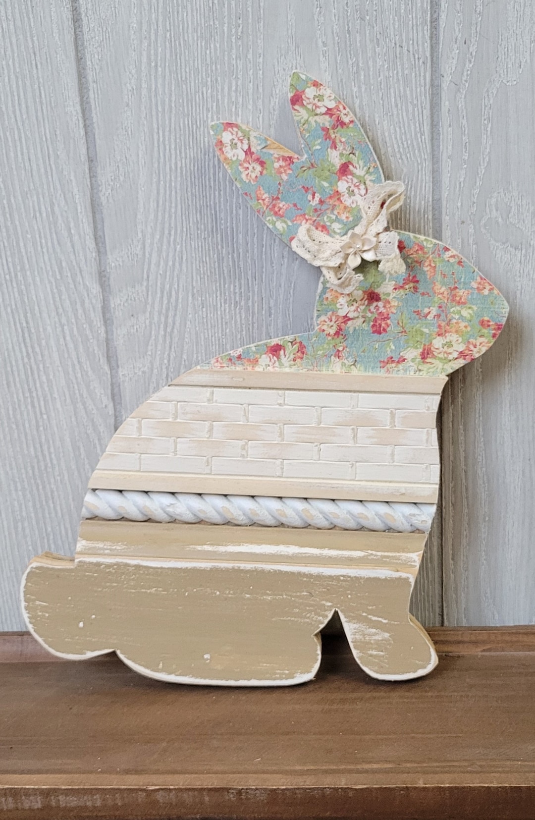 12 Reclaimed Wood Easter Bunny. Country Decoupage Spring Decor. Shabby ...