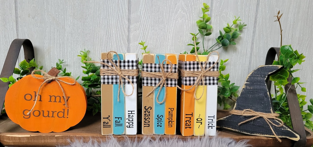 Small Wood Book Stacks. Fall Farmhouse Book Decor. Customized Stacked ...