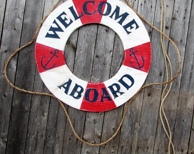 20" Welcome Aboard Wood Life Preserver Sign. Welcome Aboard. Life ...