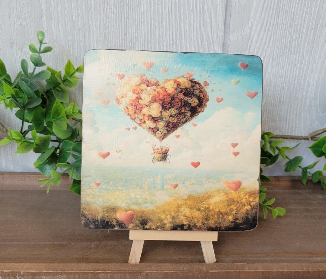 Small Valentine Roses Hot Air Balloon Decoupage Wooden Sign. - Etsy