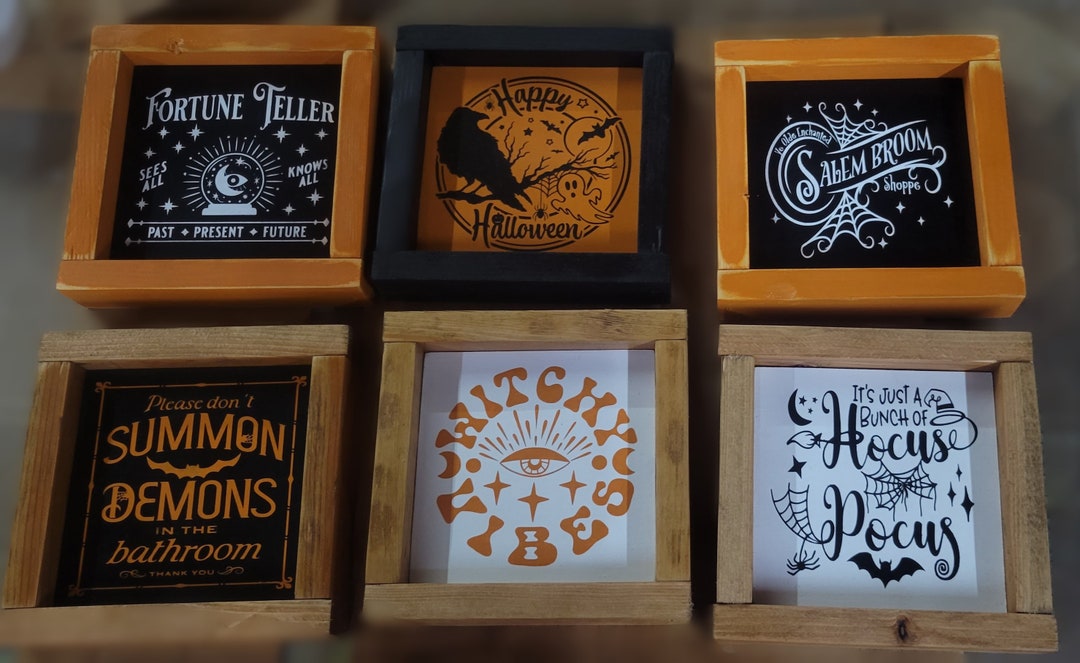 7" Wood Halloween Mini Signs. Fall Mini Wood Signs. Wood Frame Small ...