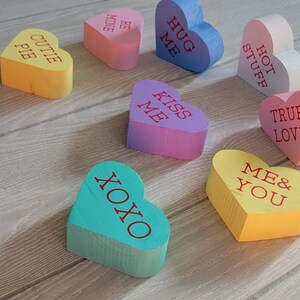 Conversation Hearts Decor. Wood Heart Decor. Shelf Sitter Decor ...