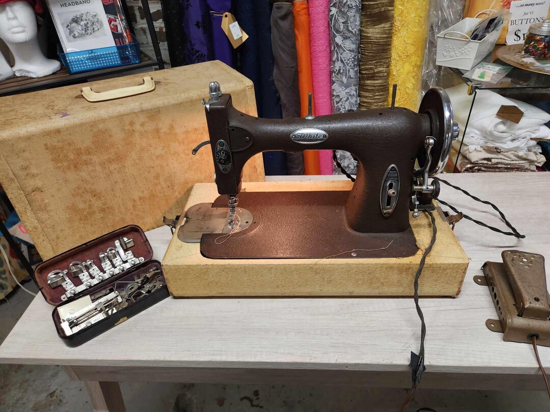 Vintage White Rotary Sewing Machine With Case, Model E-6354, Serial No ...