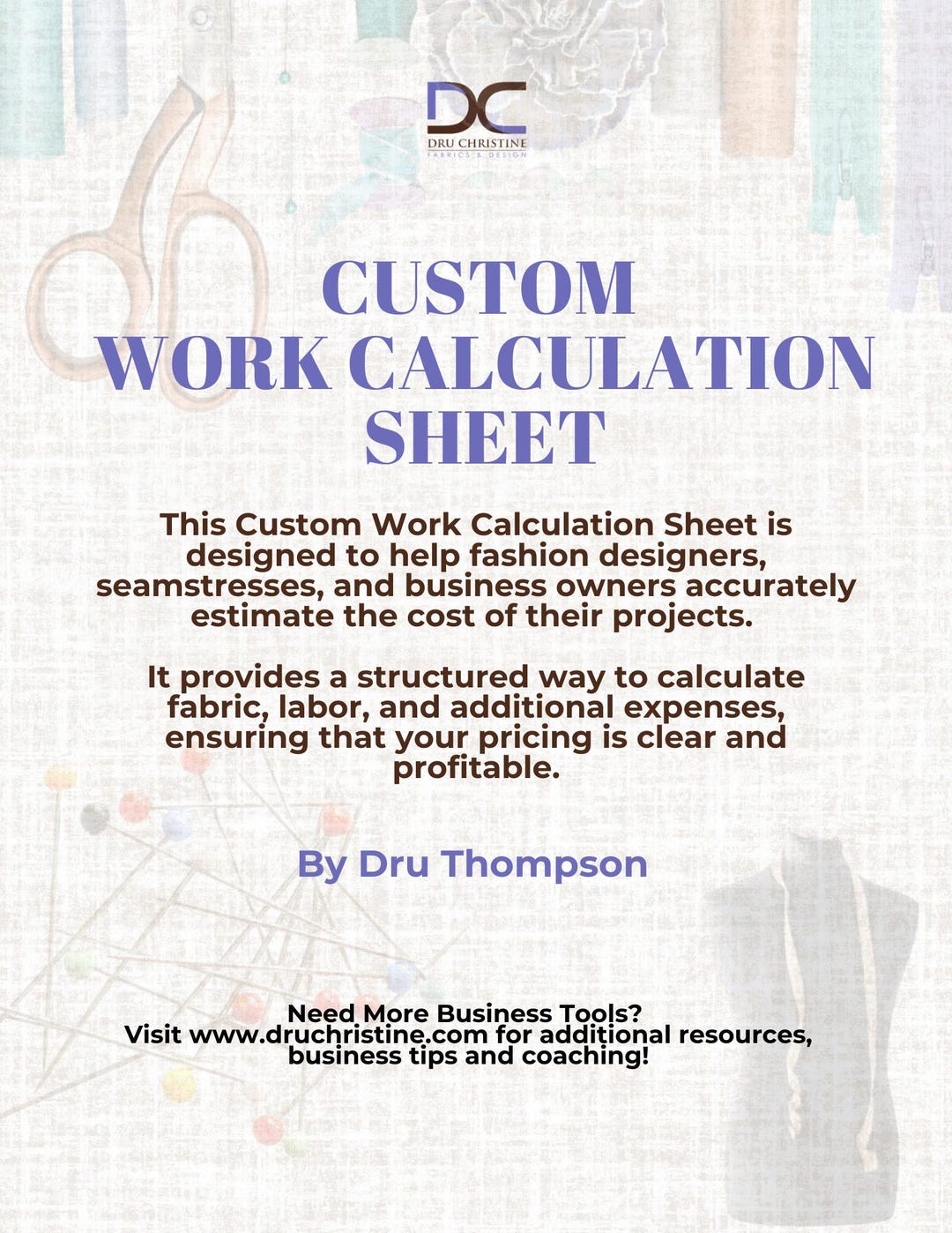 Printable Sewing Fashion Design Pricing Calculator Custom Work Rate ...