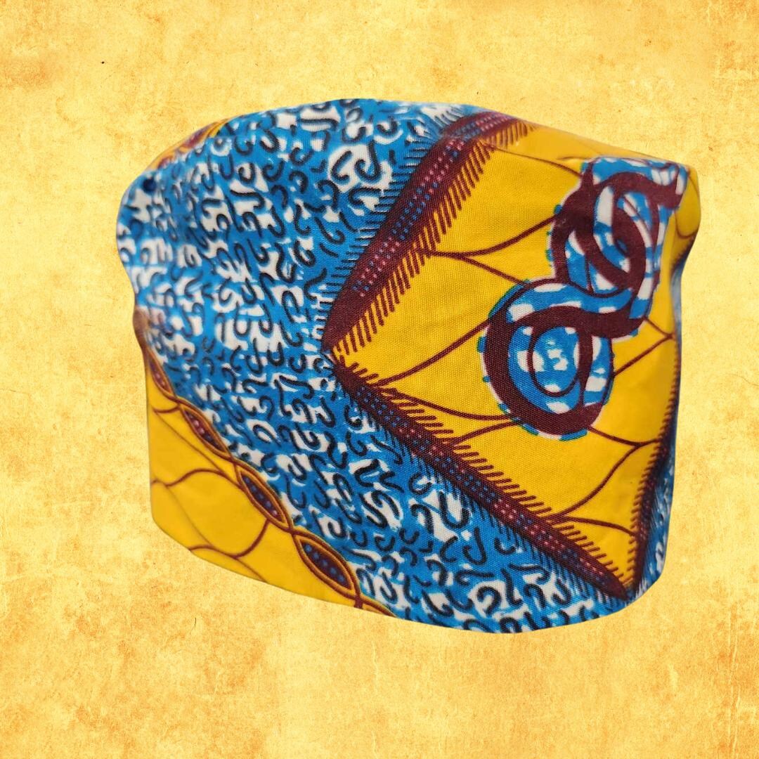 Bold Blue & Gold African Print Kufi Hat – Unisex, Stylish, Comfortable ...