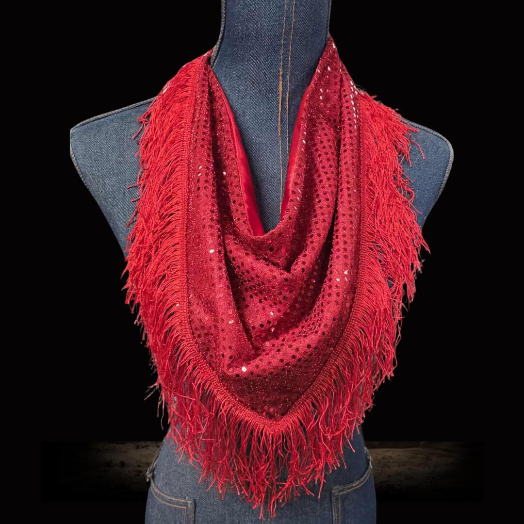Red Sequin Fringe Bandana – Western Glam for Concerts. Bachelorettes ...