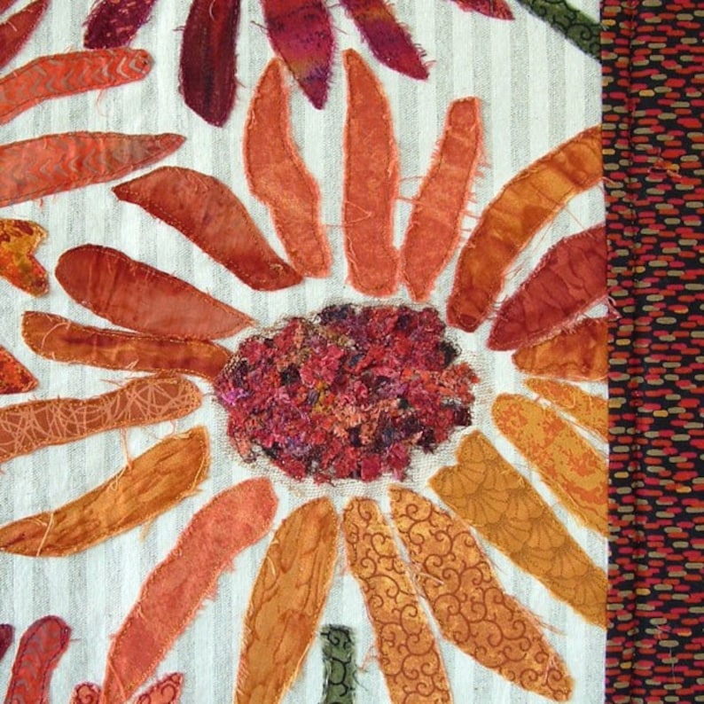 Modern Art Quilt Wall Hanging, Floral Garden, Applique Collage ...