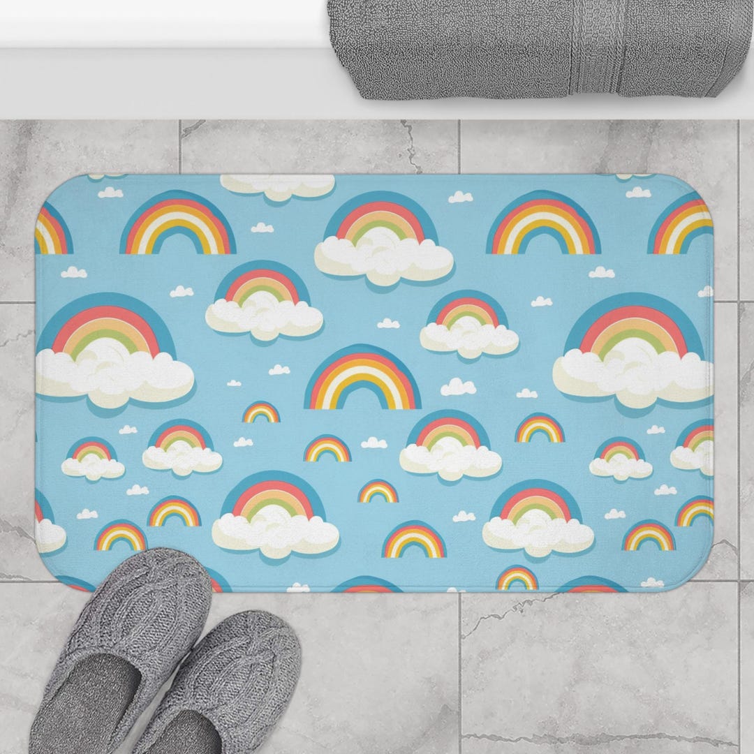 Whimsical Baby Blue Rainbow Bath Mat, Baby Boy, Kids Bathroom Decor ...