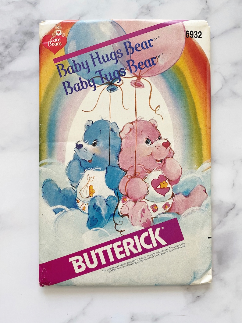 80s Butterick 6932. Care Bears Baby Hugs Tugs Bear Sewing Pattern Uncut ...
