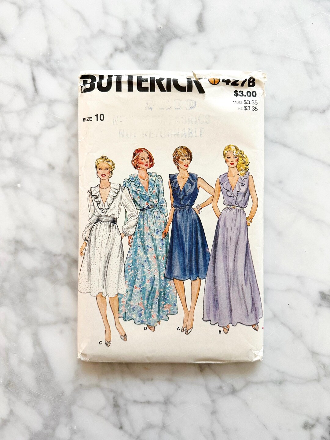 80s Butterick 4278. 32.5 Bust Ff. Ruffle Neckline Wrap Front Evening ...