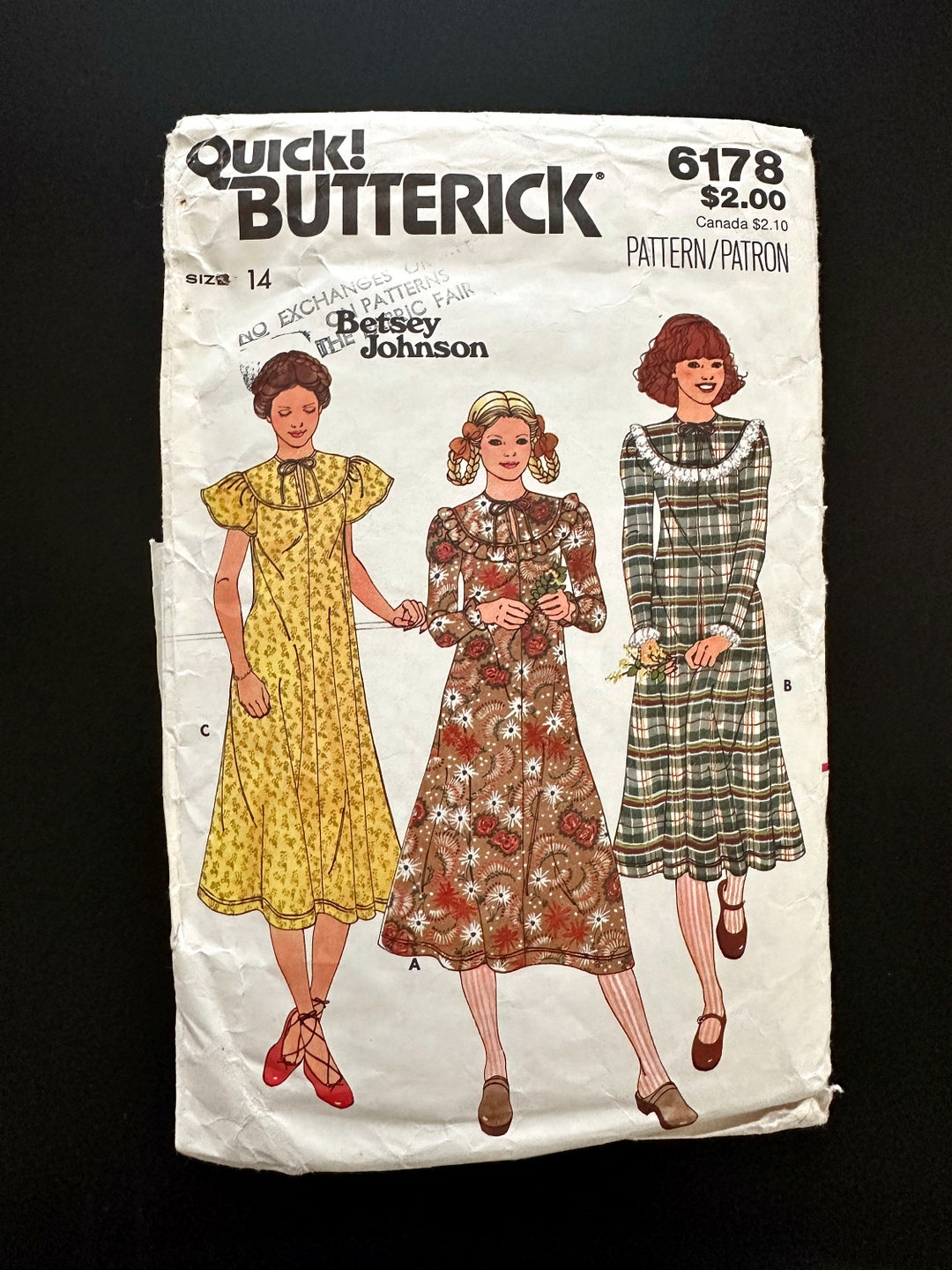 80s Butterick 6178. 36 Bust. Betsey Johnson Granny Ruffle Bib Yoke ...