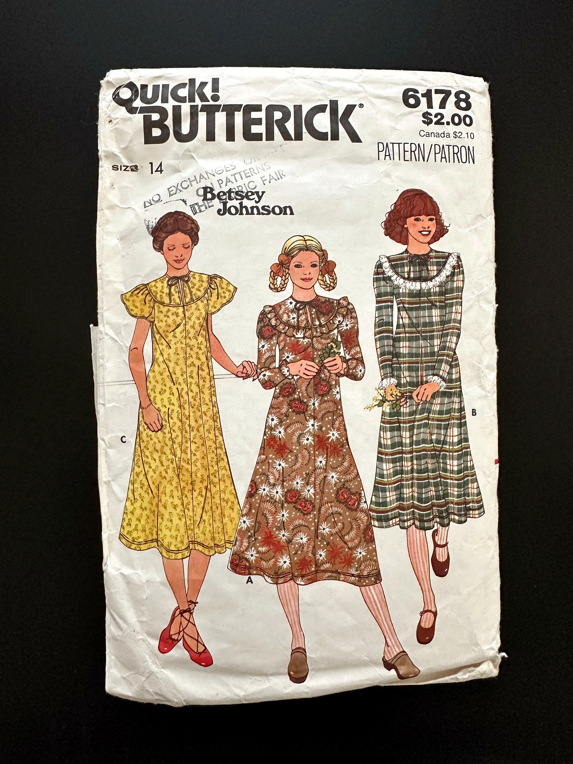 80s Butterick 6178. 36 Bust. Betsey Johnson Granny Ruffle Bib Yoke ...