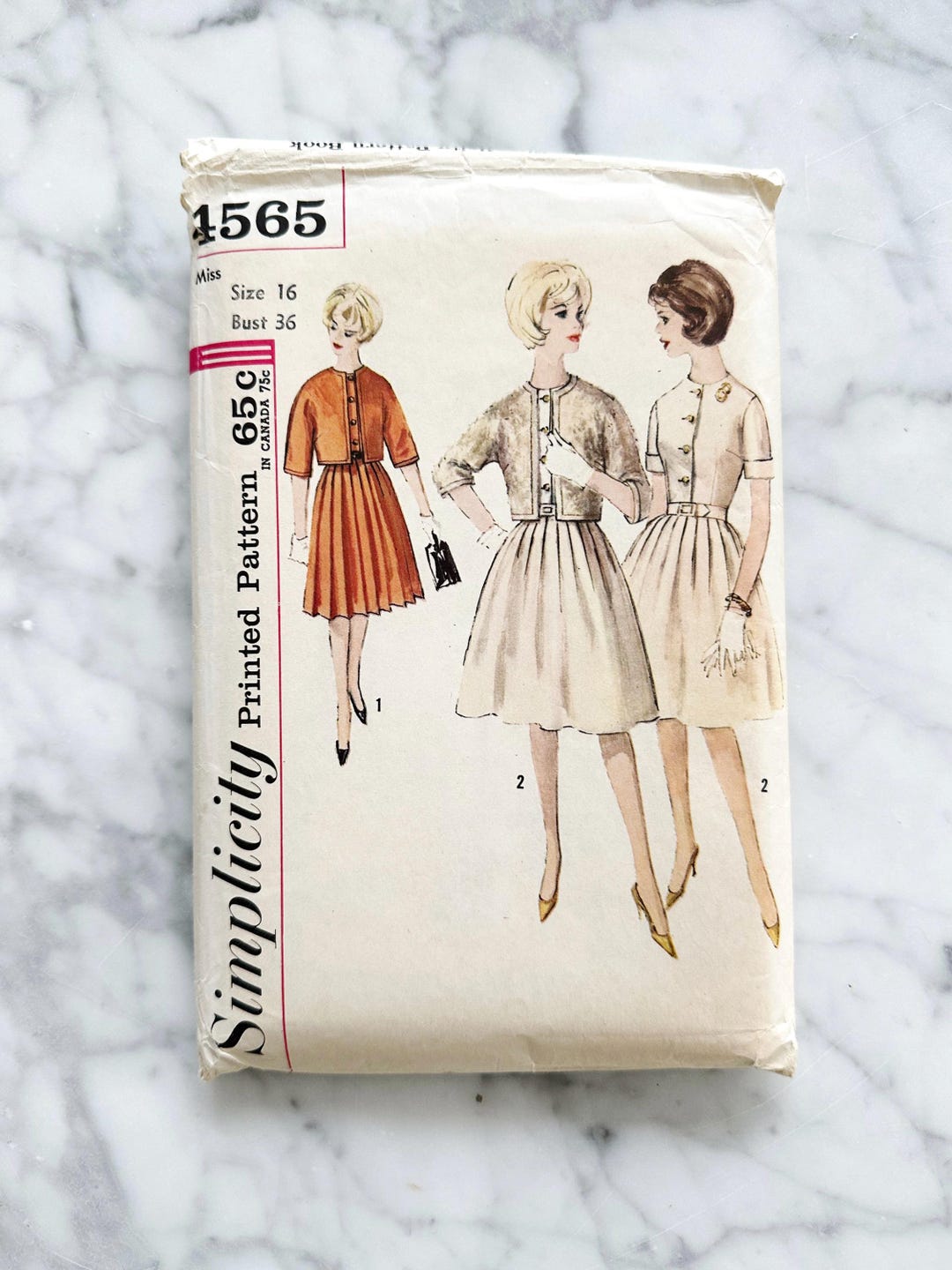 60s Simplicity 4565. 36 Bust. Button Front Shirt Dress + Cropped Suit ...