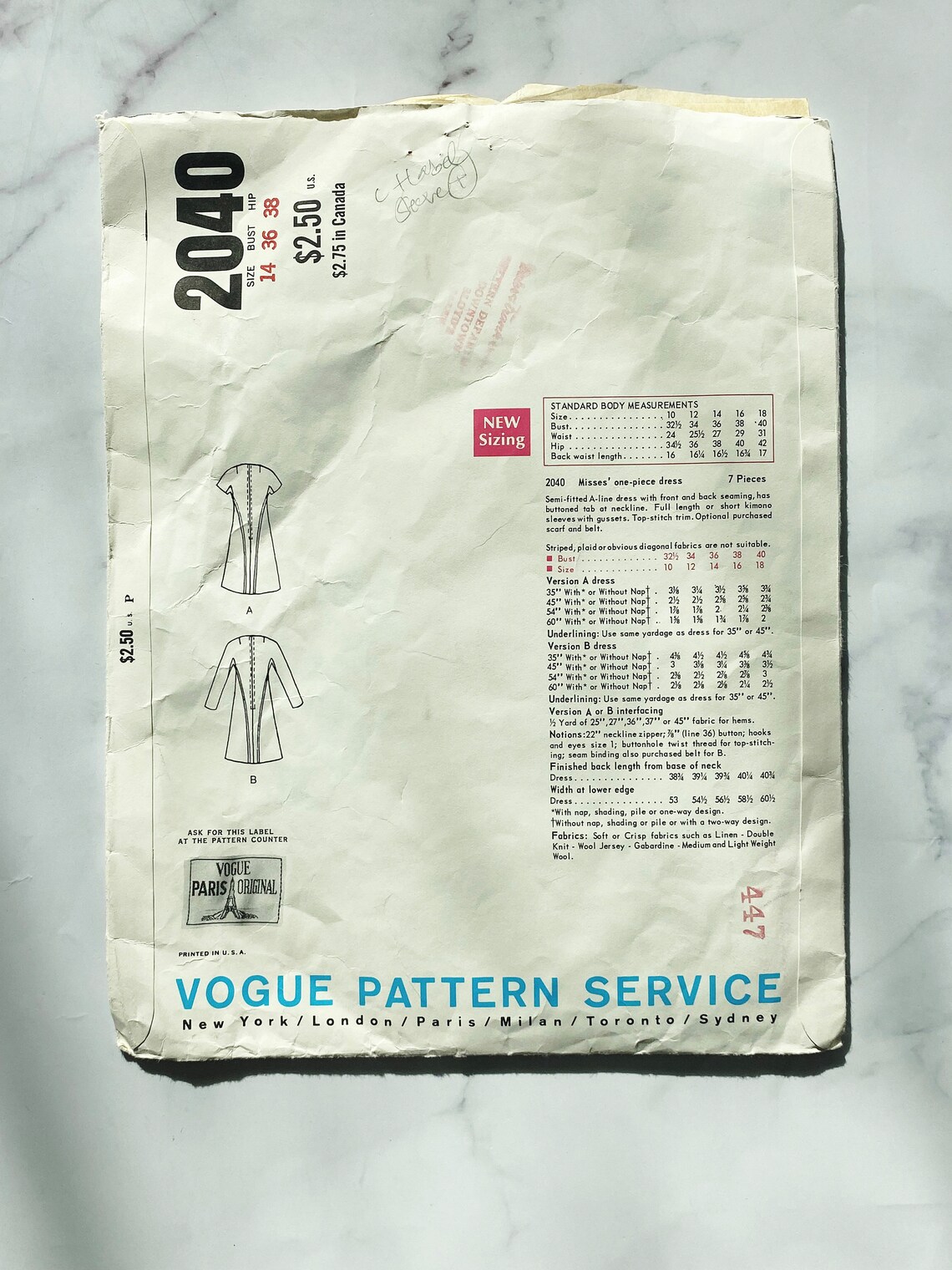 60s Vogue Paris Original 2040. 36 Bust + Label. Molyneux Long Sleeve ...