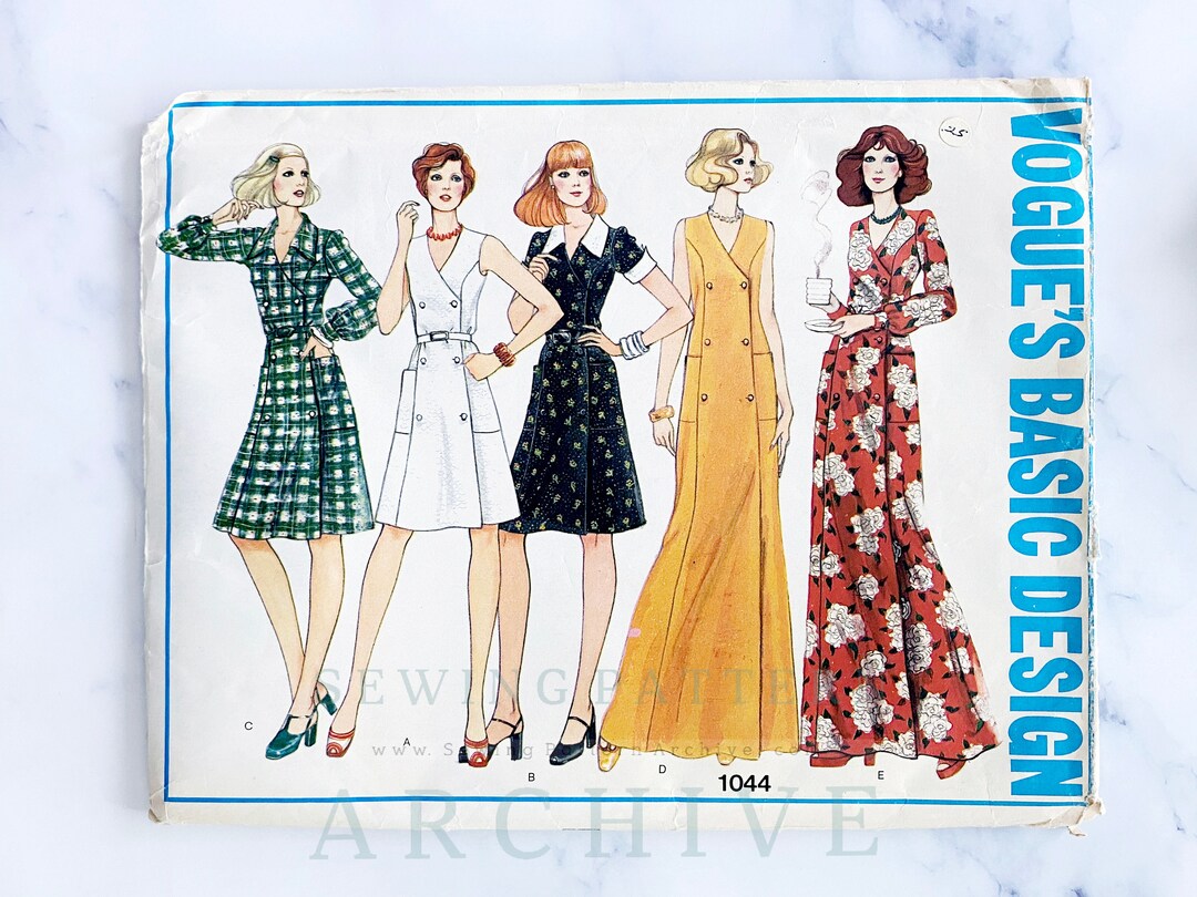 70s Vogue 1044. 38 Bust Ff. Collar Shirt Dress Coat Long Short Sleeves ...