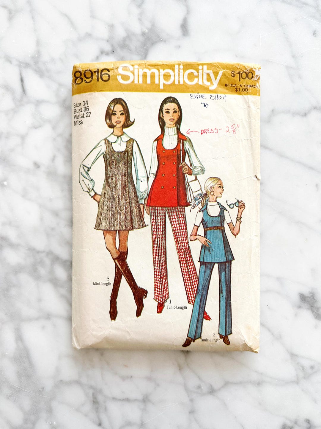 70s Simplicity 8916. 32, 36 Bust. Button Wrap Tunic Mini Shift Jumper ...