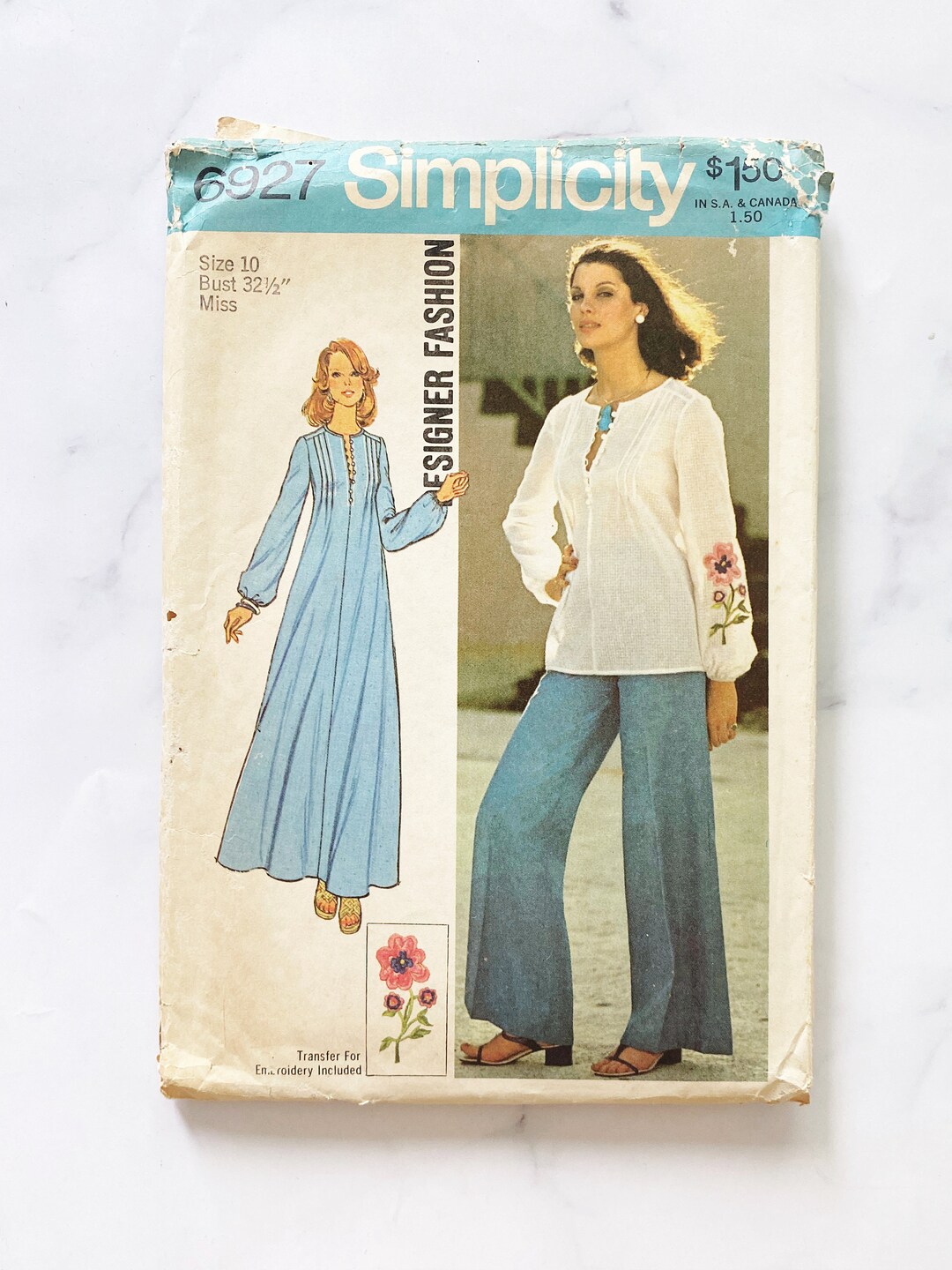70s Simplicity 6927.. 32 Bust 1970s Vintage Maxi Dress Caftan or Blouse ...
