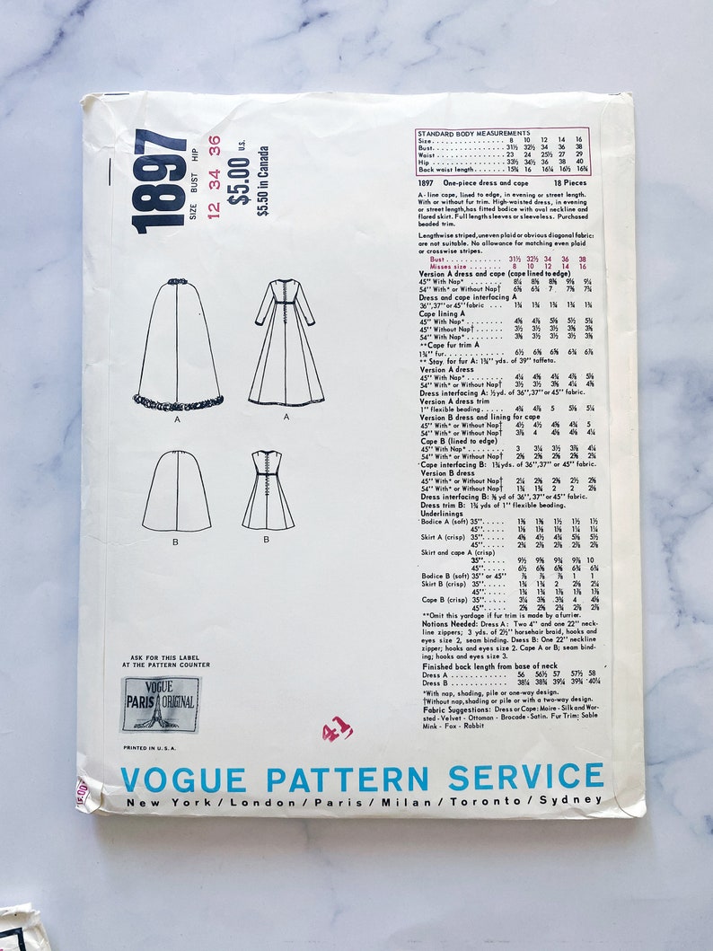 60s Vogue Paris Original 1897. 32, 34 Bust. UNCUT Ff. YSL Yves Saint ...