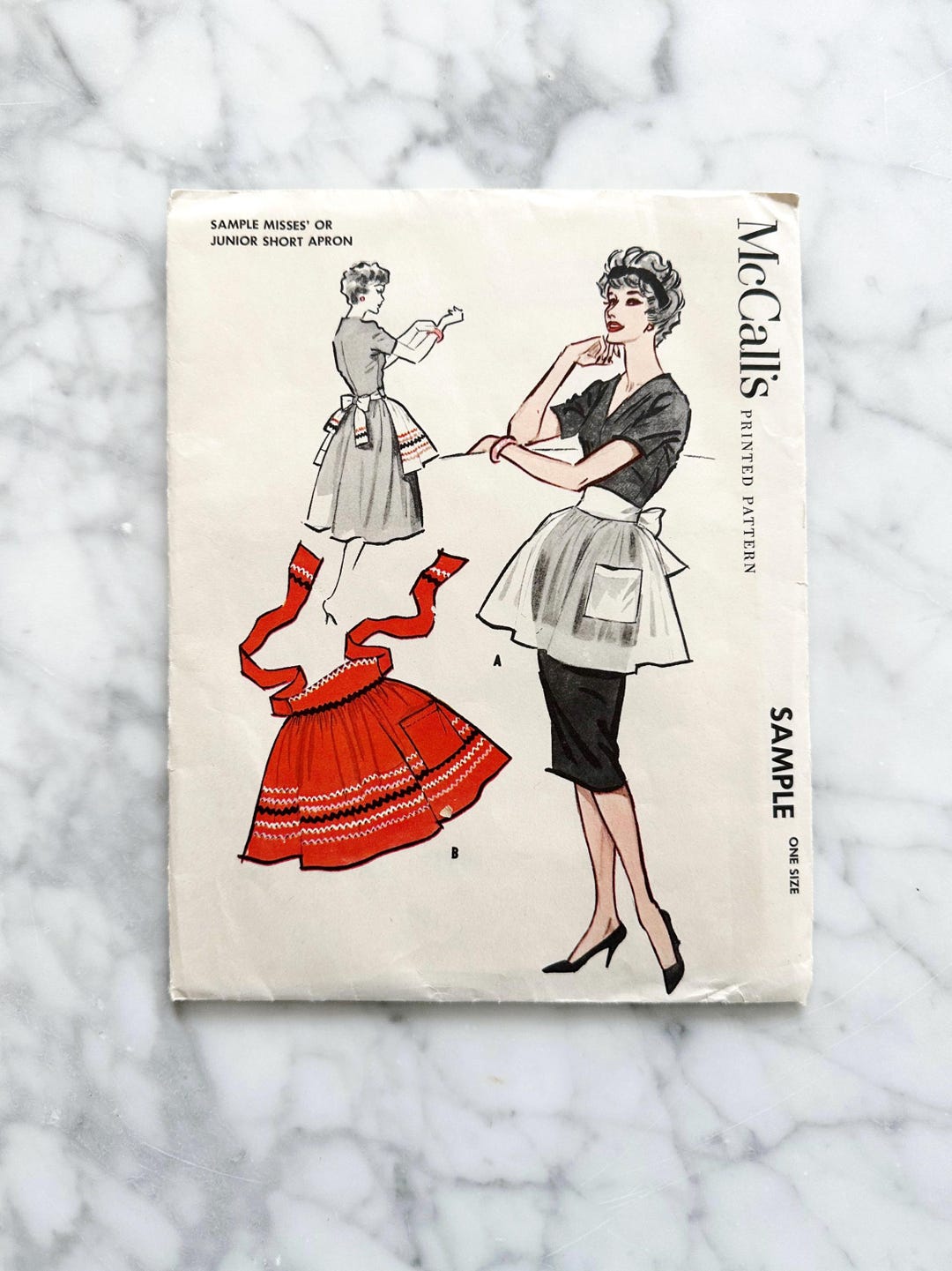 50s Mccalls Apron. OS. Back Tie Sash Bow Half Apron. Retro Vintage ...