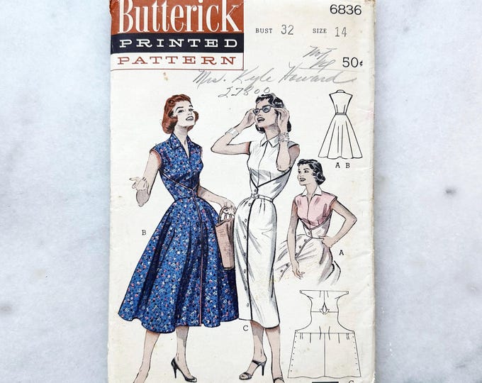 50s Butterick 6836. 32 Bust. Quick and Easy Walkaway Away Wrap Dress ...