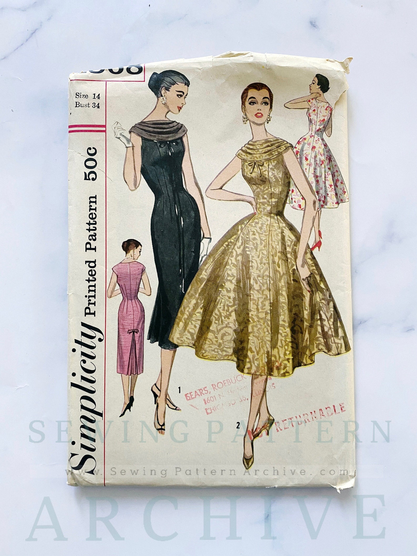 Simplicity 1868 - Bust 34 (uncut) 1950s Cowl Neck Cocktail Dress ...