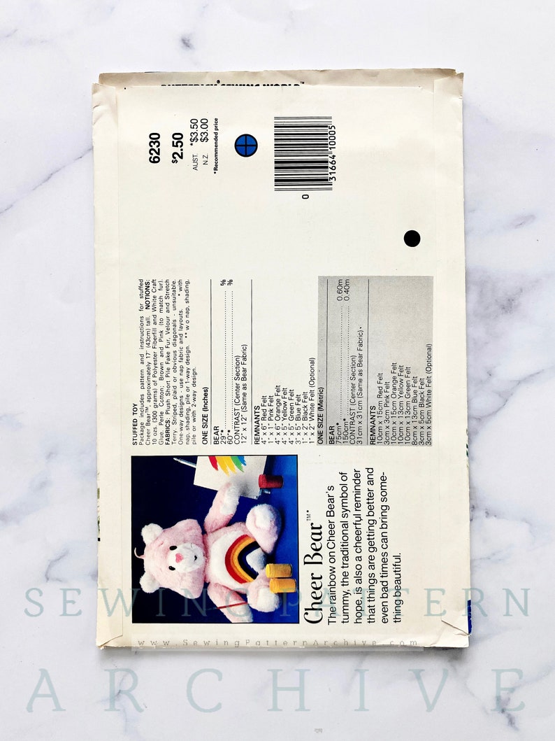 80s Butterick 6230. Uncut Ff. Care Bears Cheer Bear Sewing - Etsy