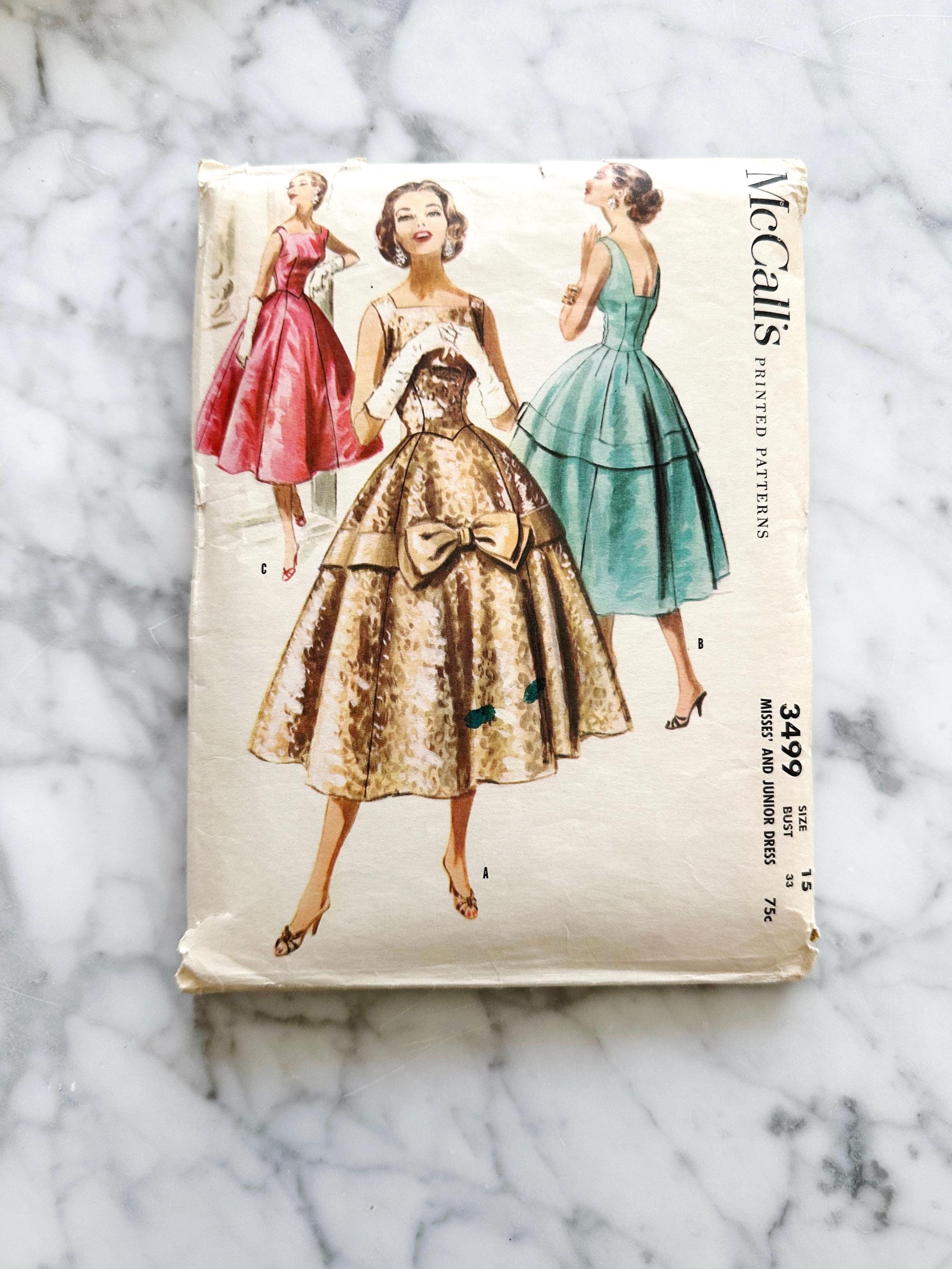 50s Mccalls 3499. 33 Bust. Square Neck Fit Flare Cocktail Party Dress ...