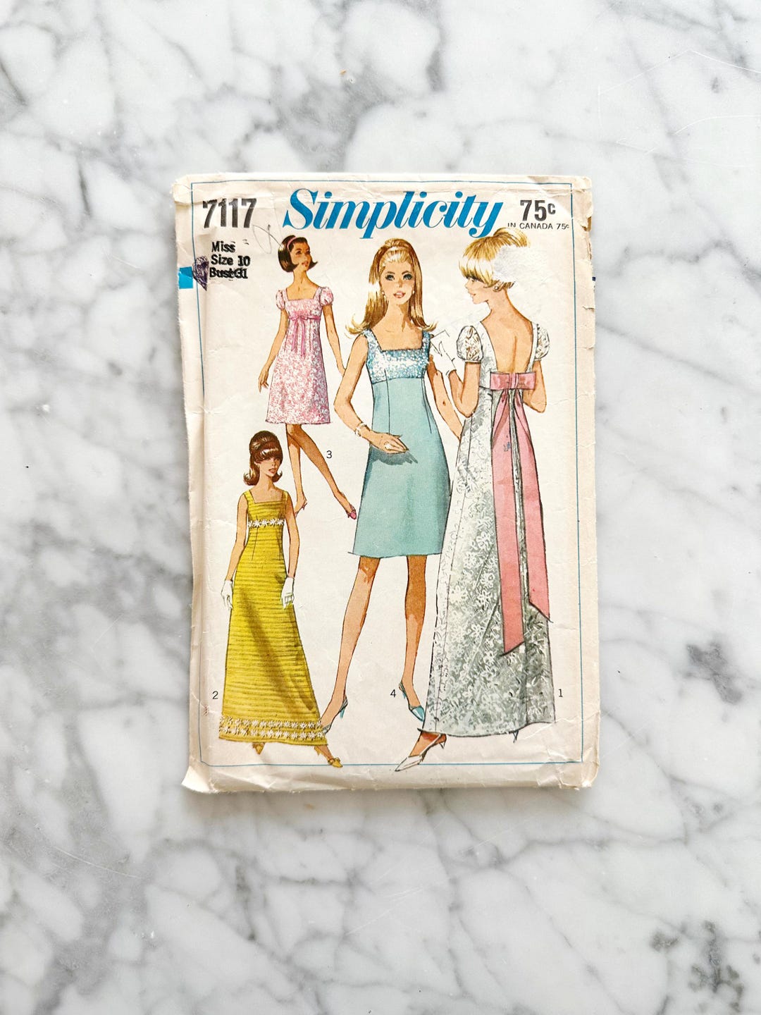 60s Simplicity 7117. 31 Bust. Mod Retro Empire Waist Dress. Puff Sleeve ...