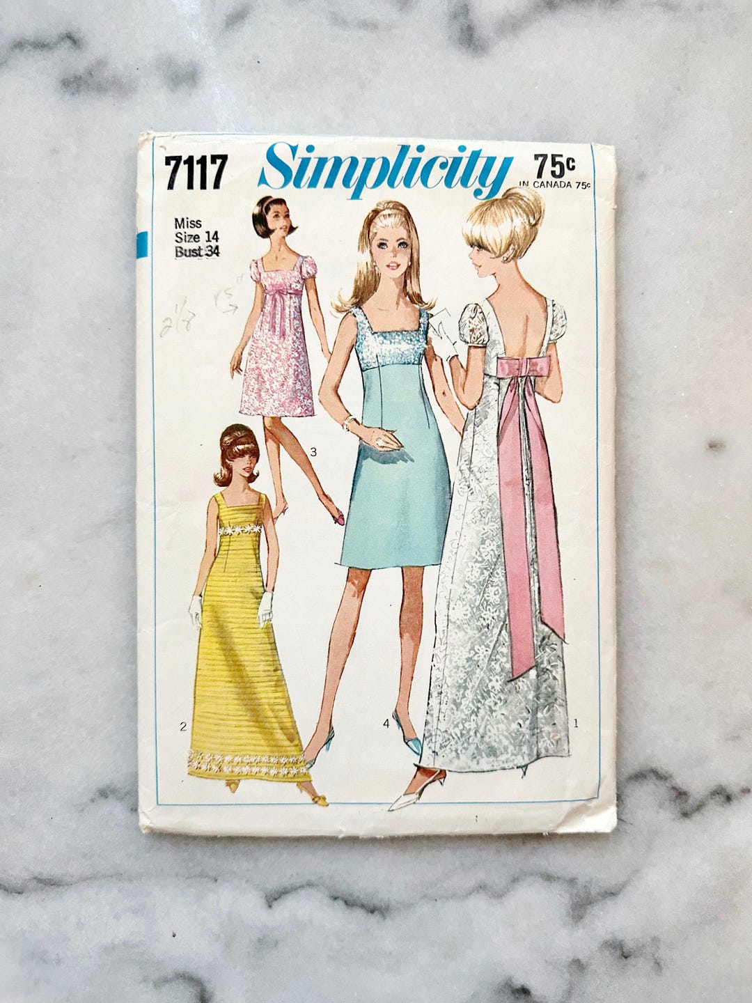 60s Simplicity 7117. 34 Bust. Mod Retro Empire Waist Dress. Puff Sleeve ...