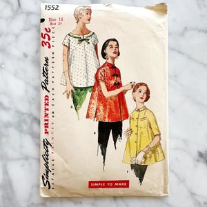 50s Simplicity 1552. 34 Bust. Retro Wide Swing Tunic Top. Mandarin ...
