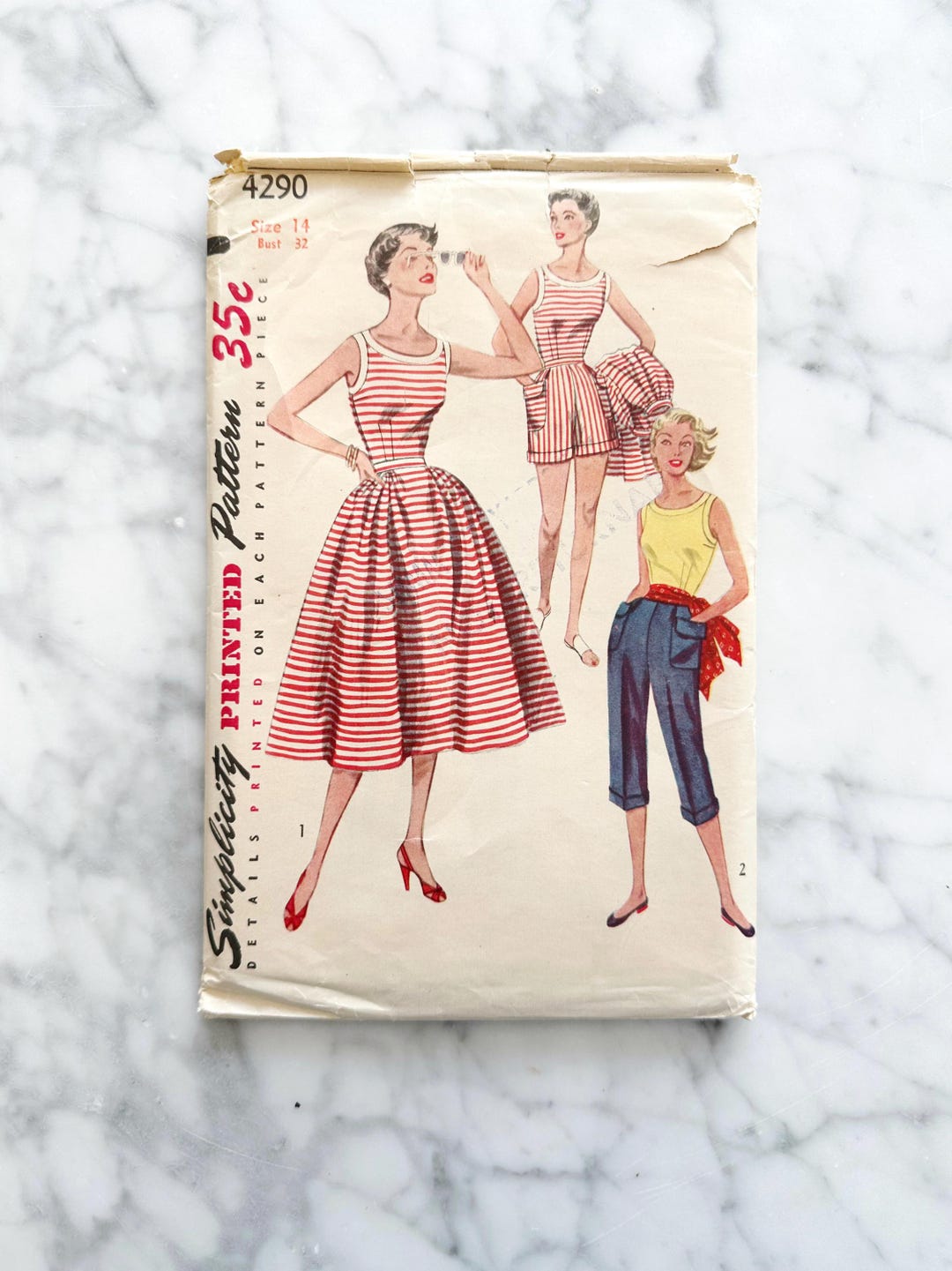 Simplicity 4290. 32 Bust. Retro Pedal Pusher Shorts Wrap Skirt. Beach ...