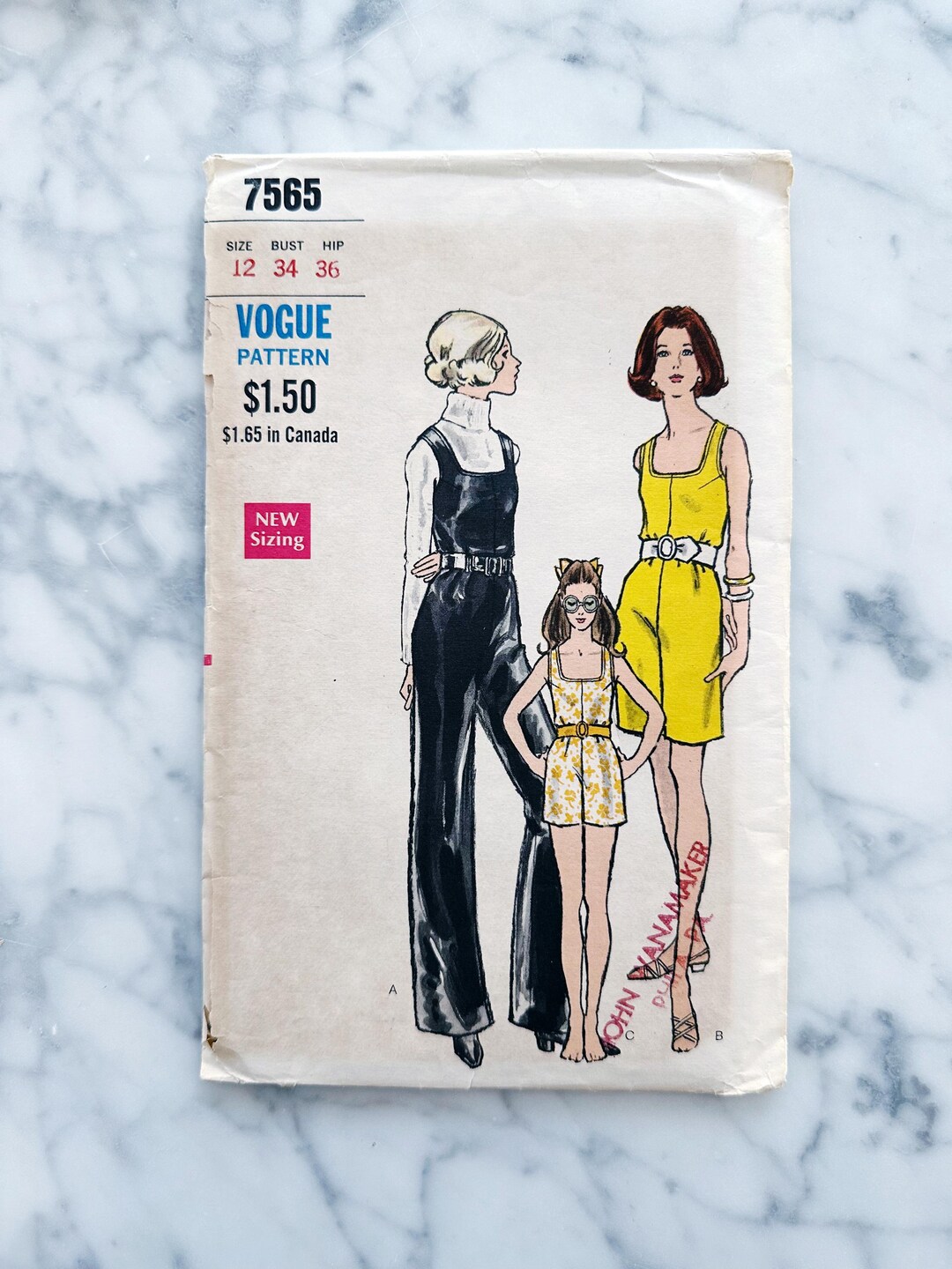60s Vogue 7565. 34 Bust. Wide Straight Leg Pants Jumpuit. Square Neck ...