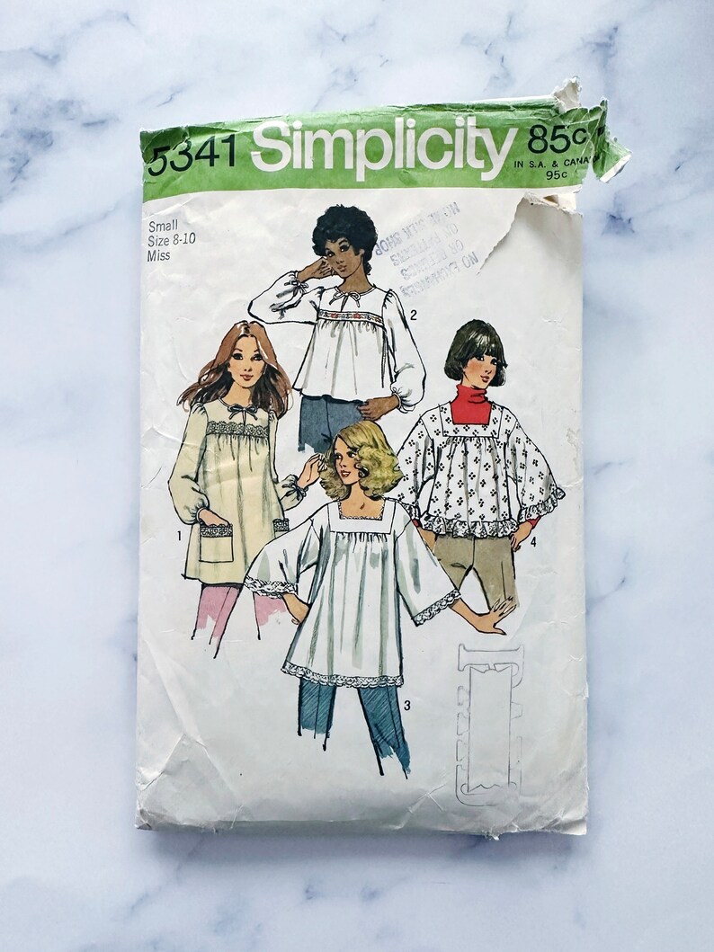 70s Simplicity 5341. Small 31-32 Bust. Retro Boho Smock Tunic Blouses ...