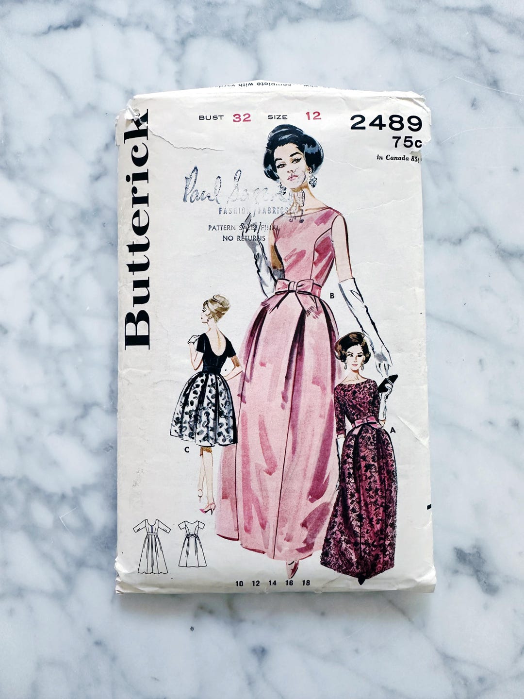 60s Butterick 2489. 32 Bust. Bell Skirted Full Pleated Evening Gown ...