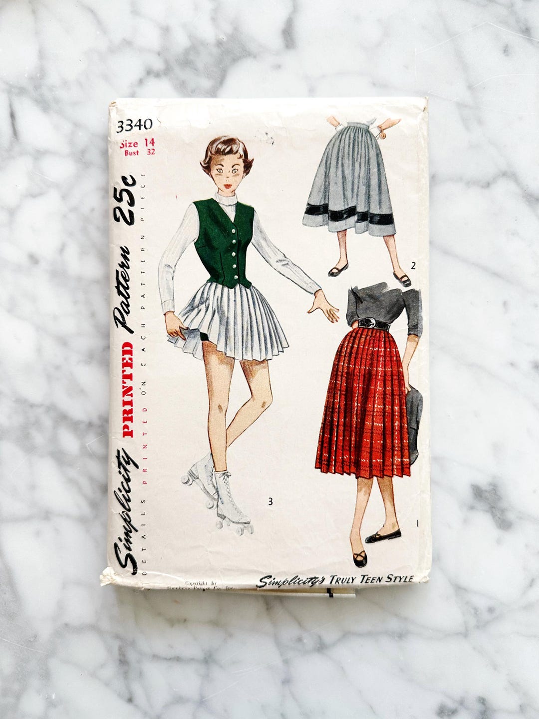 50s Simplicity 3340. 32 Bust. Weskit Vest Waistcoat. Full Pleated Mini ...