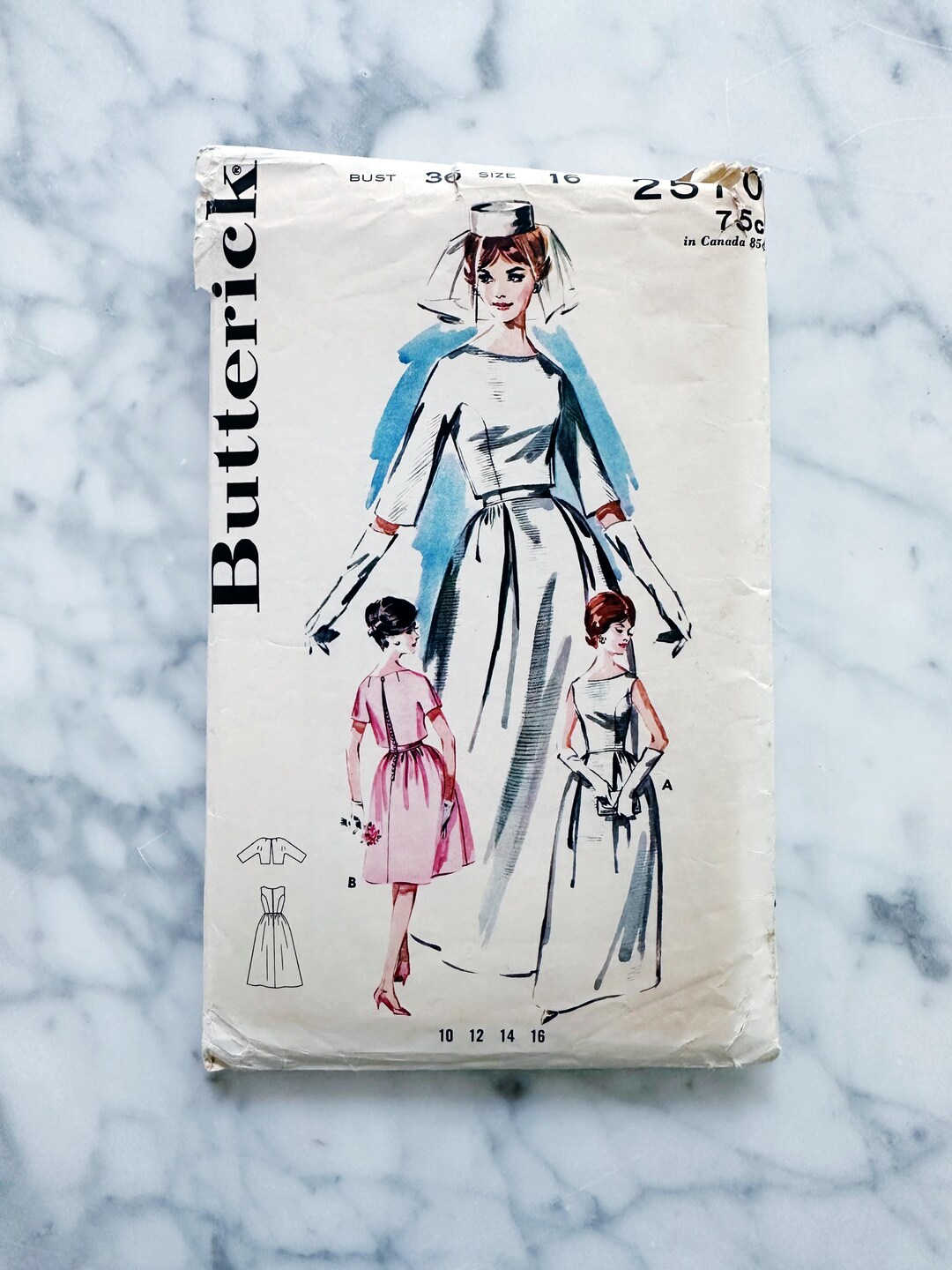 60s Butterick 2570. 36 Bust. Bell Skirted Bridal Evening Gown Wedding ...