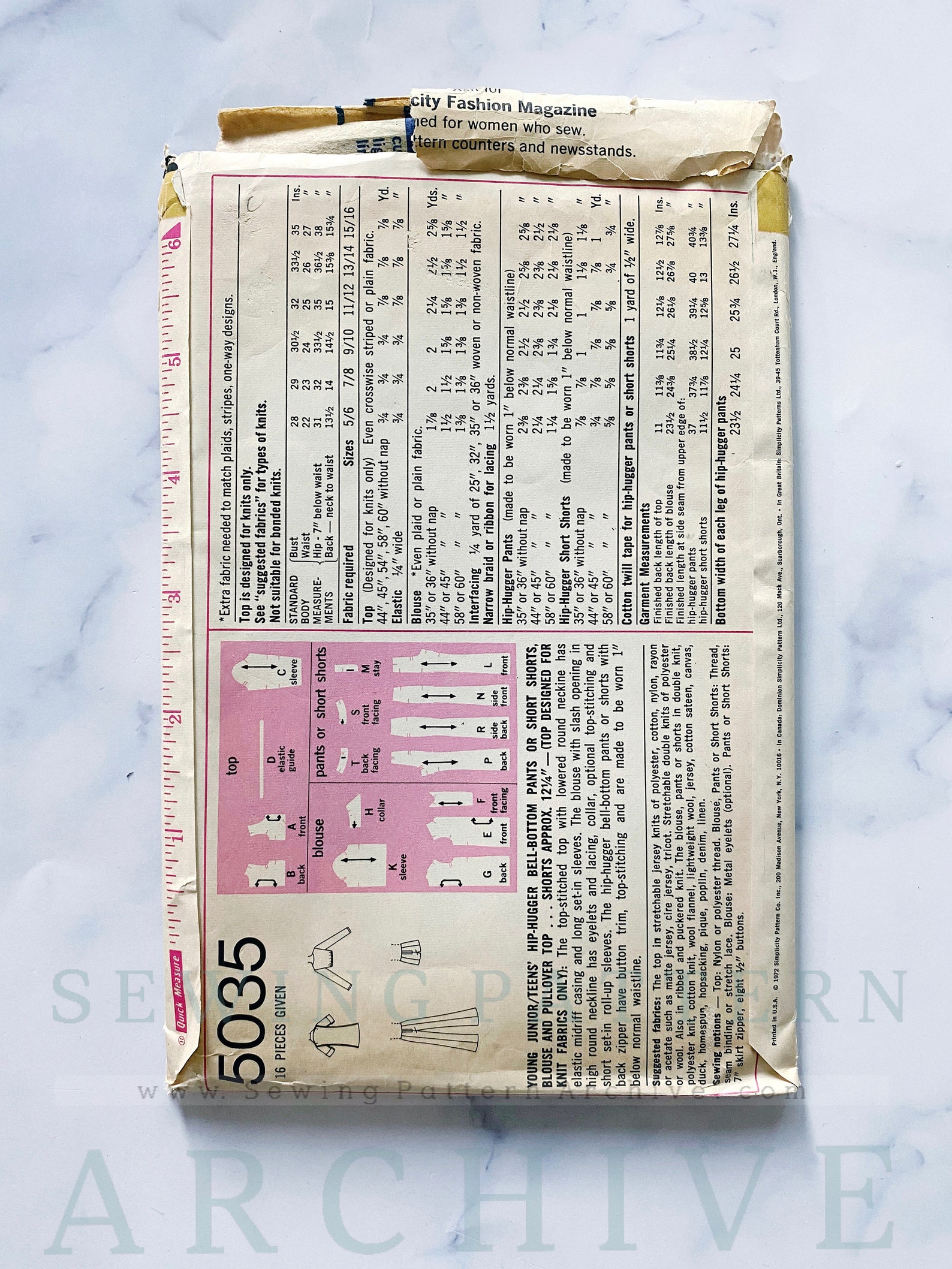 70s Simplicity 5035. 32 Bust. Bell Bottom Hip Huggers. Sailor - Etsy