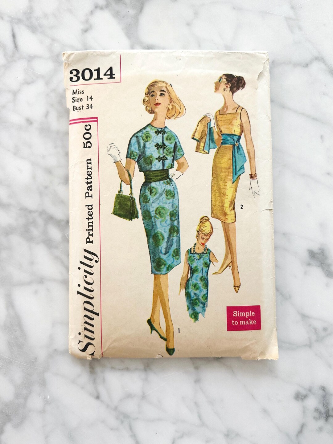 Simplicity 3014. 34 Bust. Retro Asian Style Sheath Dress. Oriental Frog ...