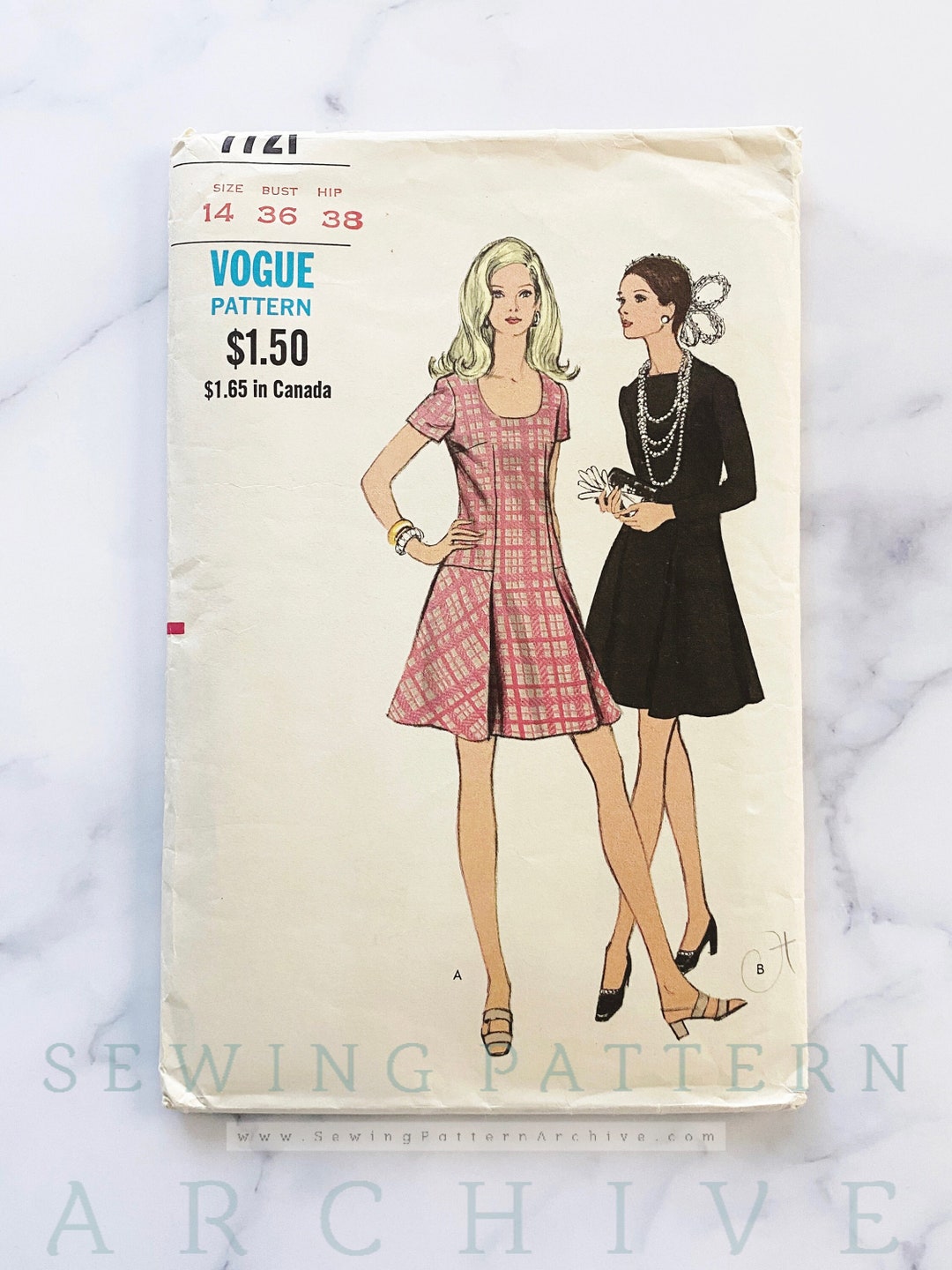70s Vogue 7721. 36 Bust. Drop Waist Long Short Sleeve Fit Flare Dress ...