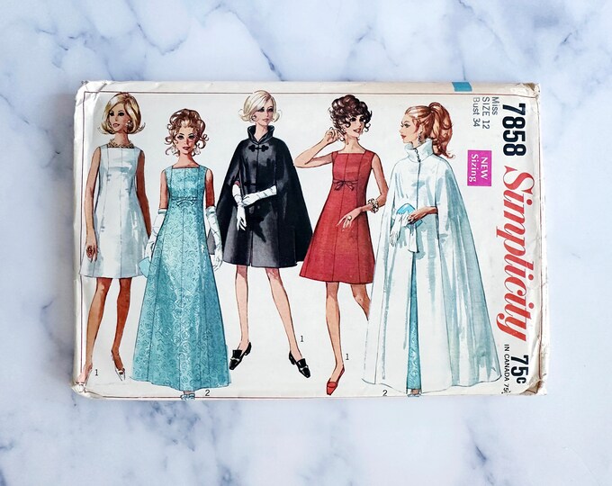 60s Simplicity 7858. 34 Bust Ff. Princess Bow Trim Shift Dress. Long ...
