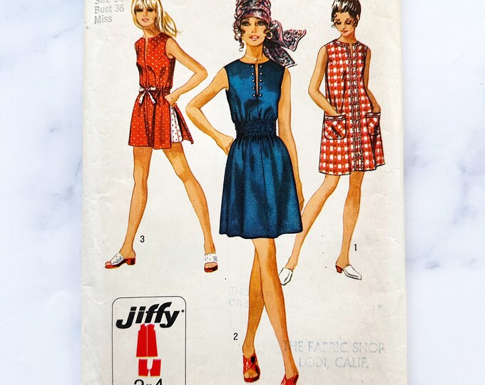 70s Simplicity 8832. 36 Bust. Jiffy Shift Smock Dress, Tunic Top and ...