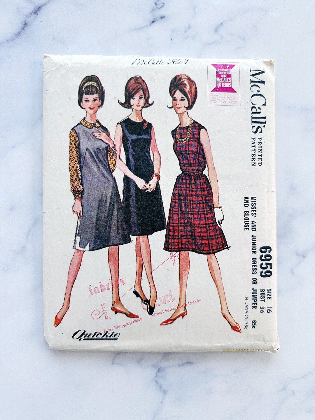 Mccalls 6959. 36 Bust. 60s Shift Dress Collar Blouse. A Line Knee ...