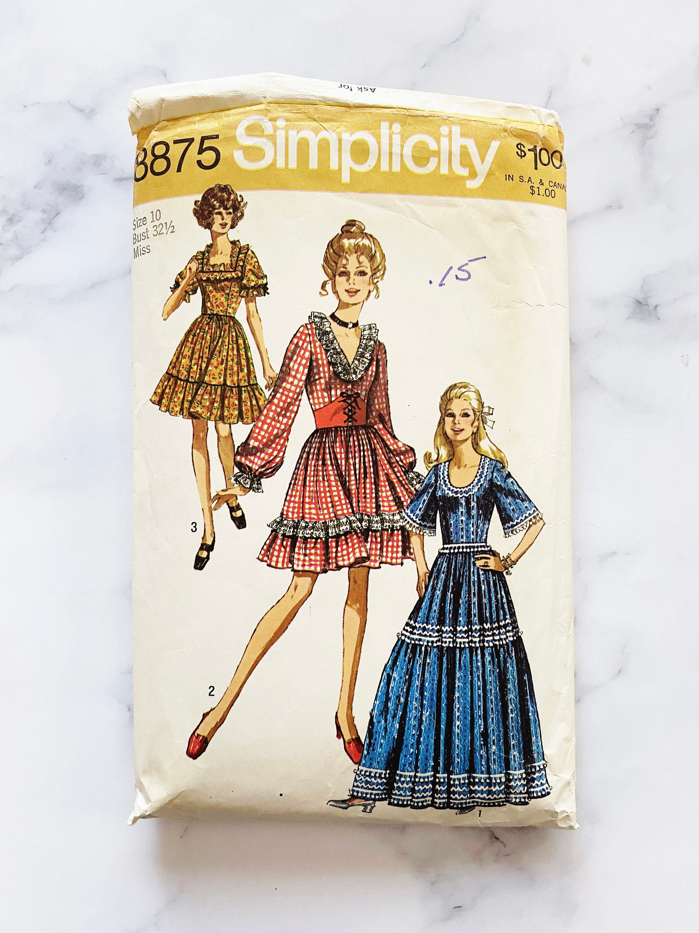 70s Simplicity 8875. 32, 34, 36, 38 Gunne Sax Style Prairie Cottage ...