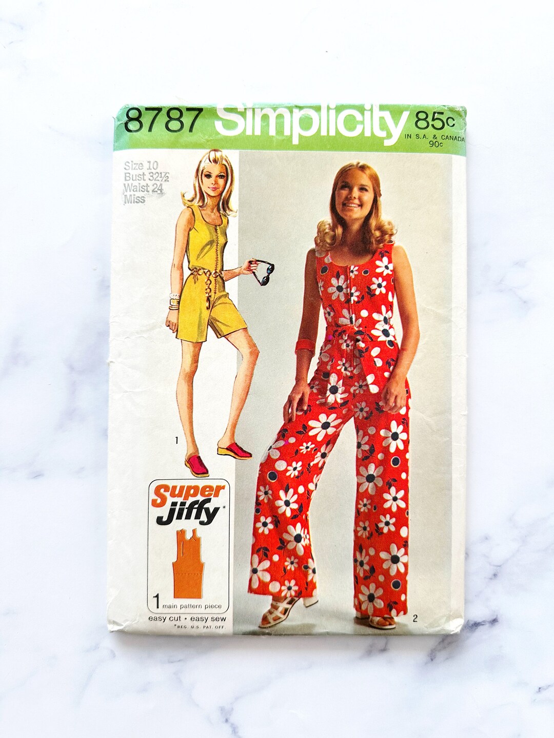 70s Simplicity 8787. 32 Bust. Super Jiffy Front Zip Jumpsuit Sleeveless ...