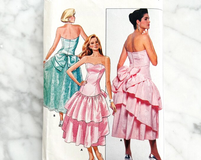 80s Butterick 4739. 6-10 Ff. Strapless Drop Waist Prom Party Dress ...