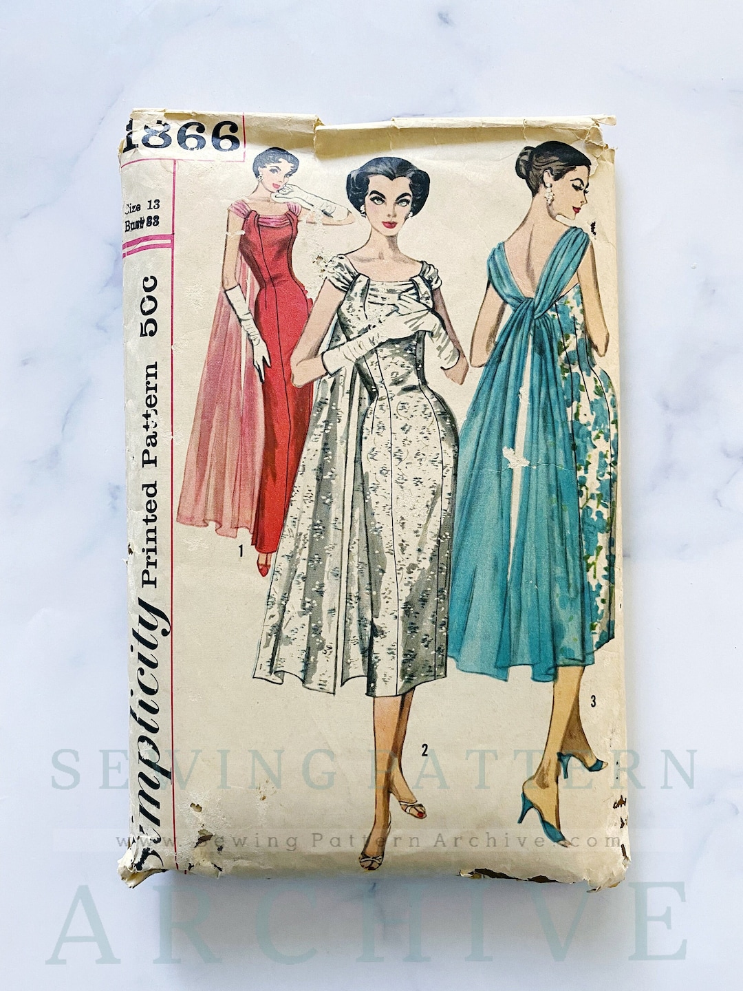 50s Simplicity 1866. 33 Bust Back Floating Panel Gathered Drape Slim ...